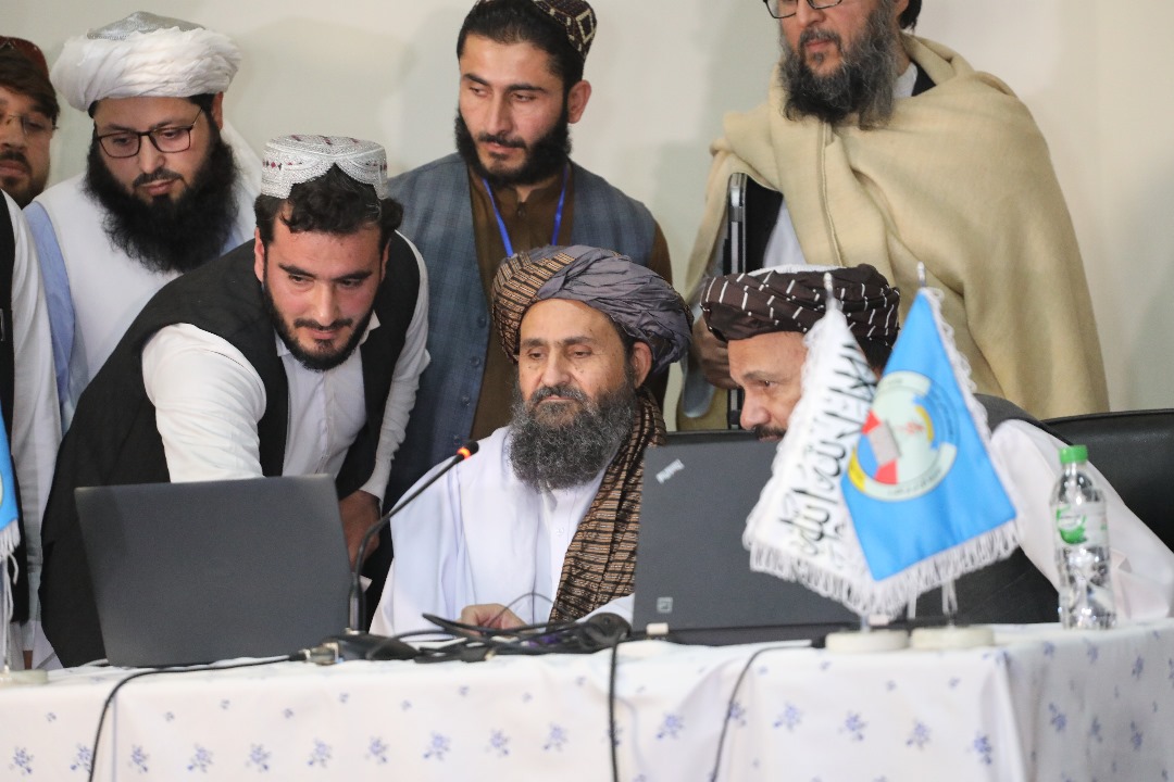 Mullah Abdul Ghani Baradar Akhund participates in the closing session ...